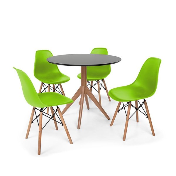 Conjunto Mesa De Jantar Maitê 80cm Preta Com 4 Cadeiras Charles Eames Verde