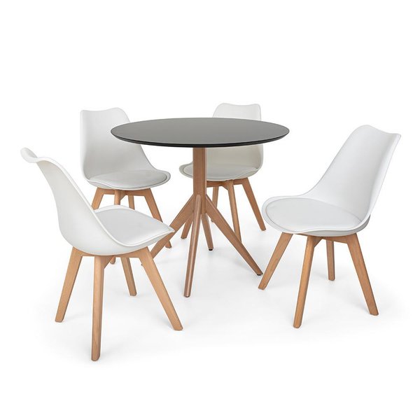 Conjunto Mesa De Jantar Maitê 80cm Preta Com 4 Cadeiras Eames Wood Leda