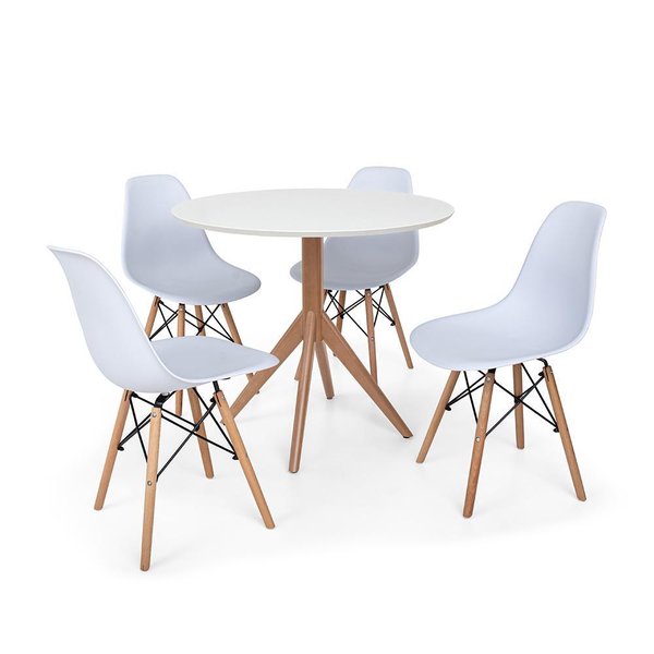 Conjunto Mesa De Jantar Maitê 80cm Branca Com 4 Cadeiras Charles Eames