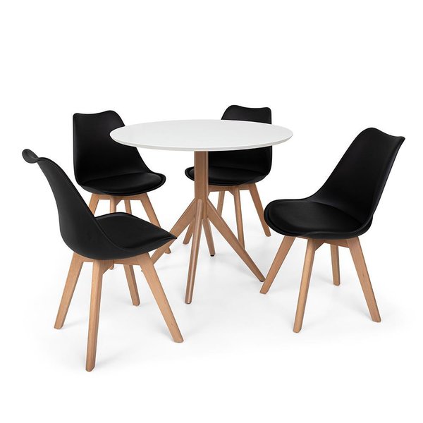 Conjunto Mesa De Jantar Maitê 80cm Branca Com 4 Cadeiras Eames Wood