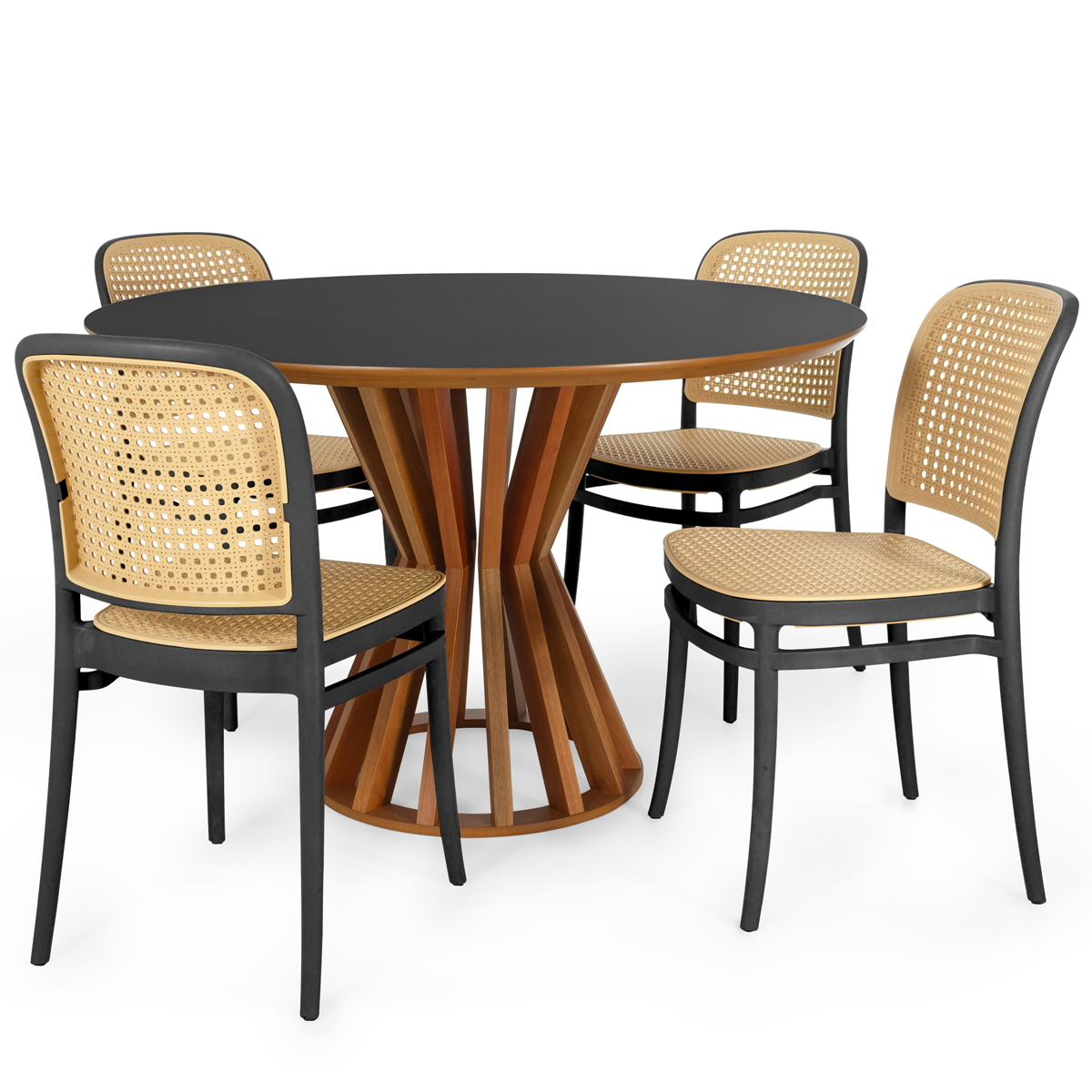 Conjunto Mesa de Jantar Redonda Cecília 120cm Preta com 4 Cadeiras Roma Preto