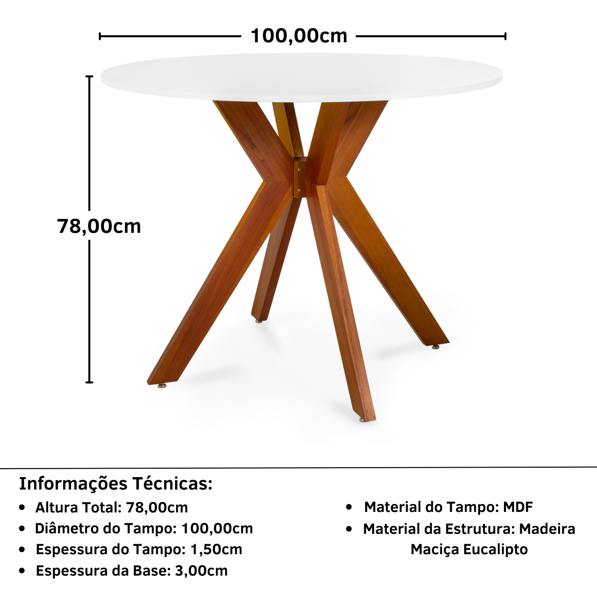 Conjunto Mesa De Jantar Redonda Marci 100cm Branca Com 4 Cadeiras Slim