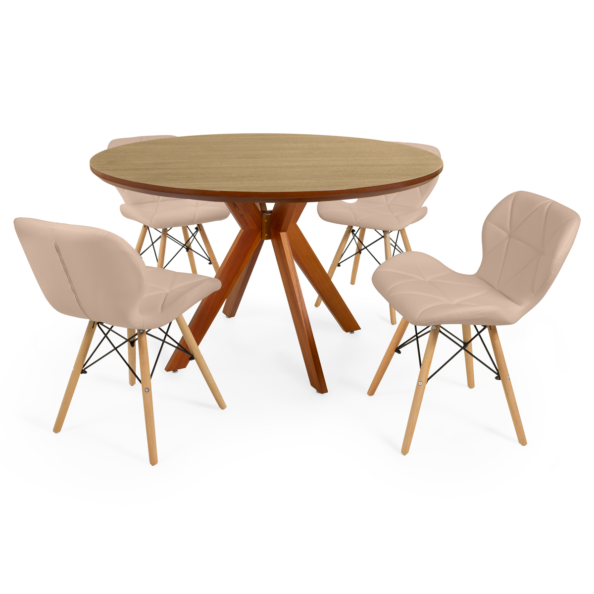 Conjunto Mesa De Jantar Redonda Marci Premium 120cm Natural Com 4